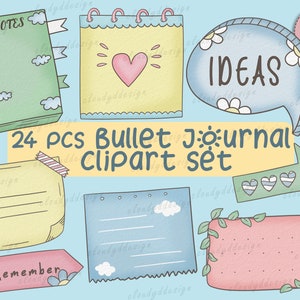Bullet Journal Clipart Set ,PNG , COMMERCIAL USE, Hand Drawn Digital ...