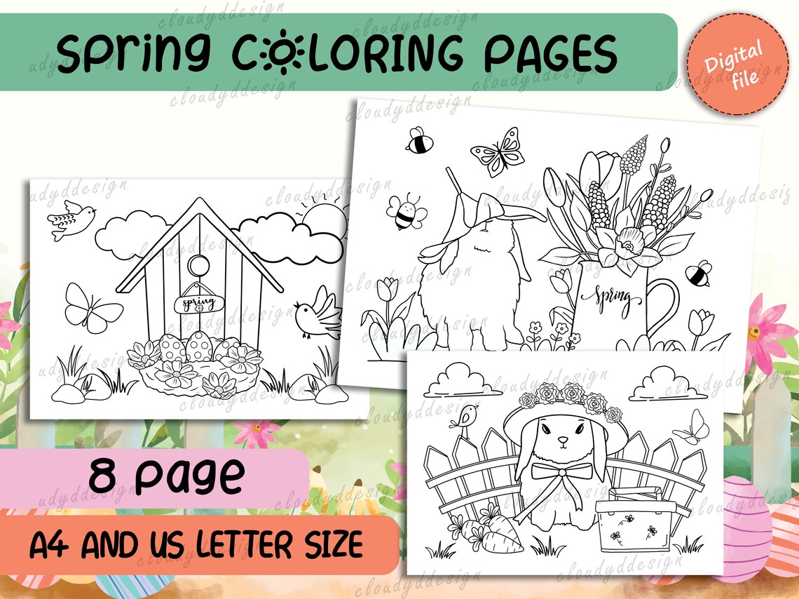 Kids Coloring Pages Printable PNG, Cute Spring Easter Coloring for Kids ...