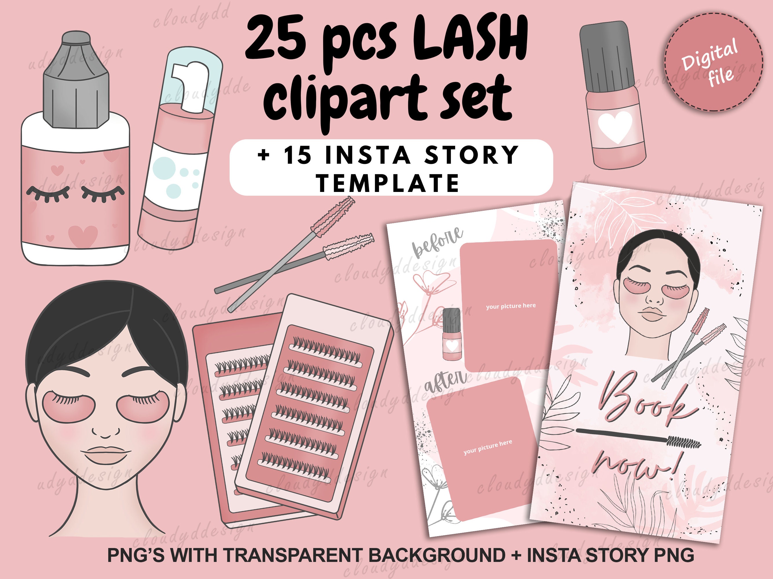 Lash Tech Clipart, PNG ,instagram Template COMMERCIAL USE ,lash ...