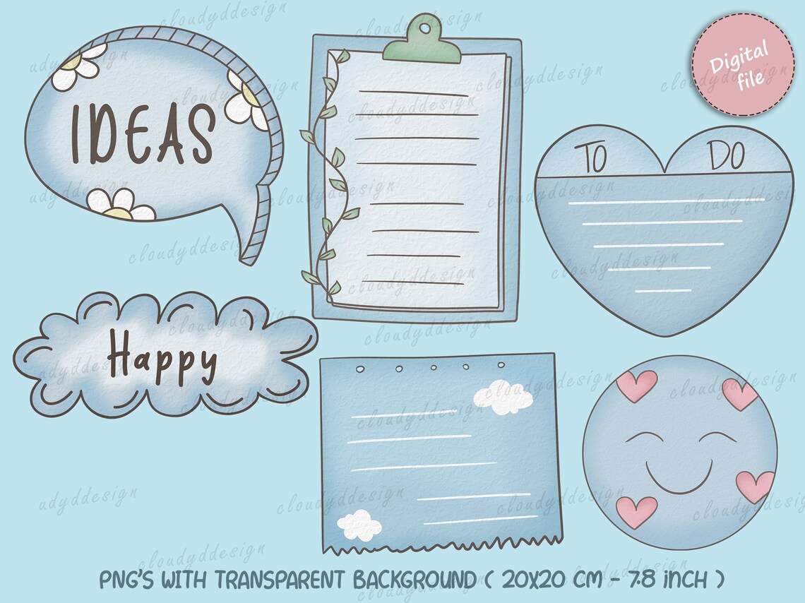 Bullet Journal Clipart Set ,PNG , COMMERCIAL USE, Hand Drawn Digital ...