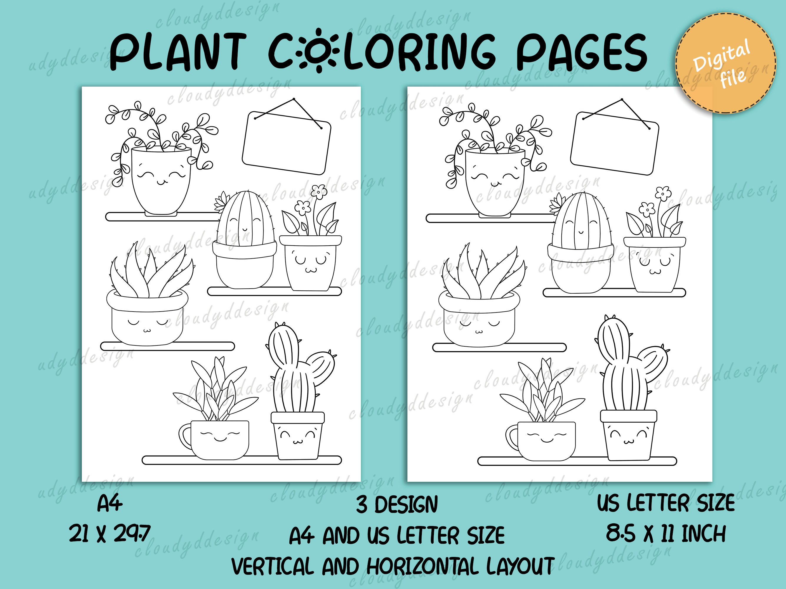 Kids Coloring Pages Printable Png, Cute Kawaii Plants Coloring for Kids ...