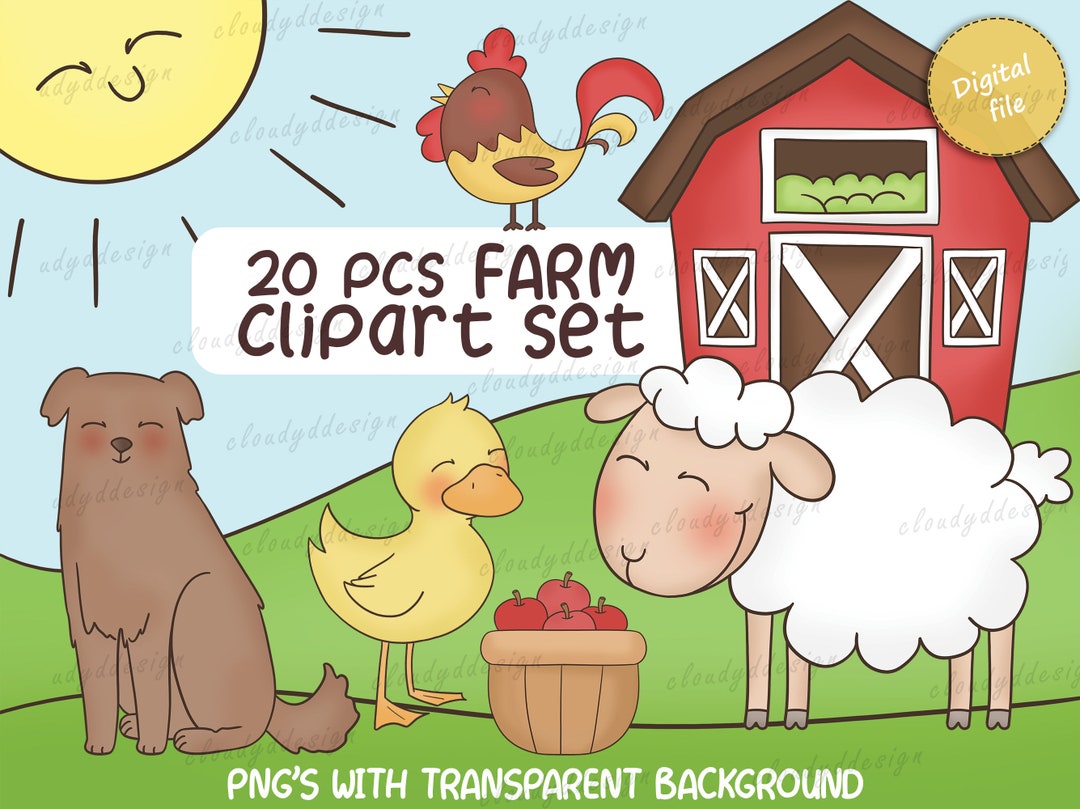 Farm Animals Clipart Set ,PNG , COMMERCIAL USE Hand Drawn Digital ...