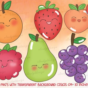 Cute Fruits Clipart Set ,PNG , COMMERCIAL USE Hand Drawn Digital ...