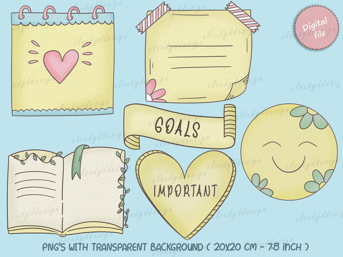 Bullet Journal Clipart Set ,PNG , COMMERCIAL USE, Hand Drawn Digital ...