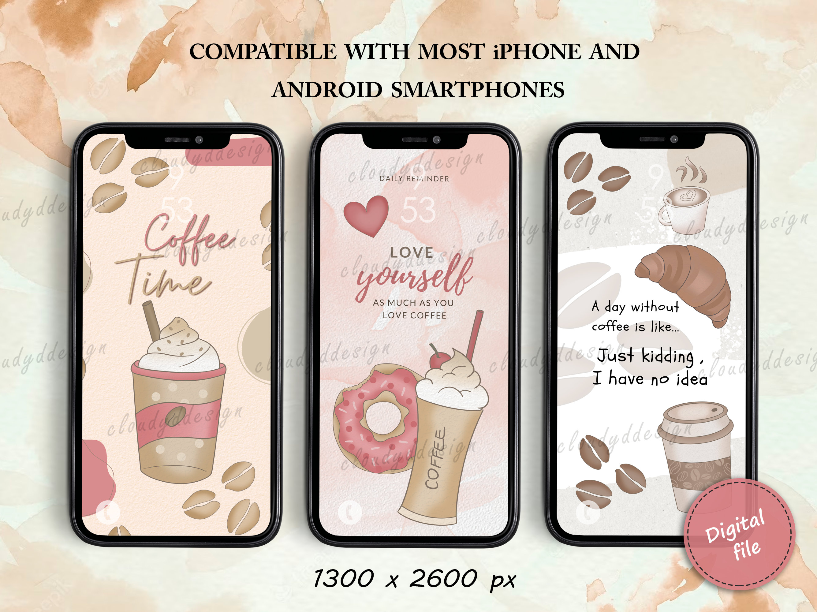 Coffee Lover Phone Wallpapers , Set of 8 Phone Backgrounds, Instant ...