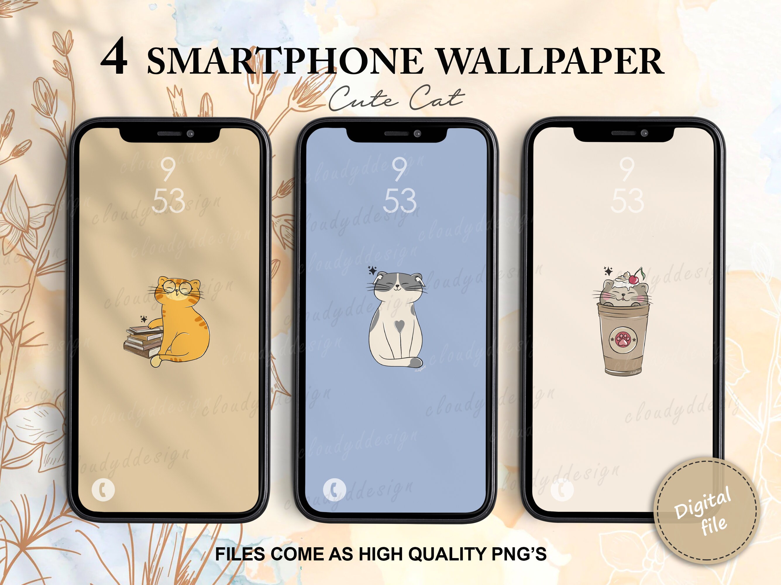 Cute Cat, Wallpapers Digital Download, Phone Background , Aesthetic ...