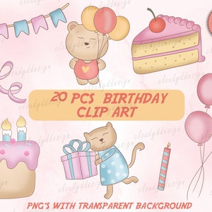 20 Pcs Birthday Clipart ,COMMERCIAL USE , PNG Party Clip Art, Hand ...