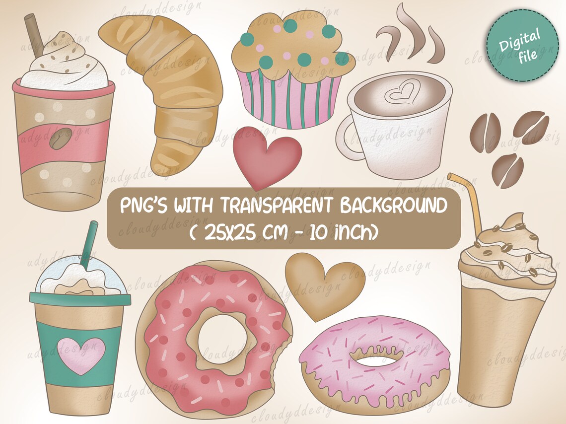 Coffee Clipart Set ,PNG , COMMERCIAL USE ,hand Drawn Coffee Cups ...