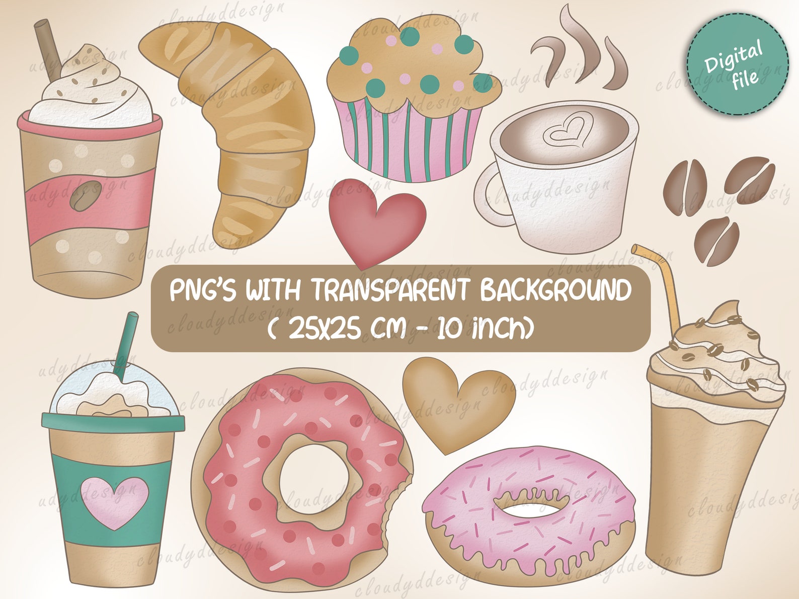 Coffee Clipart Set ,PNG , COMMERCIAL USE ,hand Drawn Coffee Cups ...