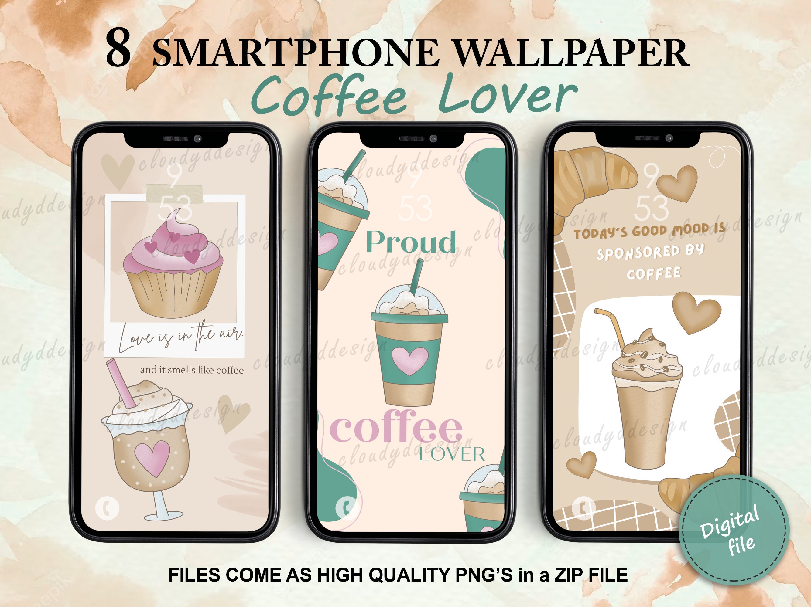 Coffee Lover Phone Wallpapers , Set of 8 Phone Backgrounds, Instant ...