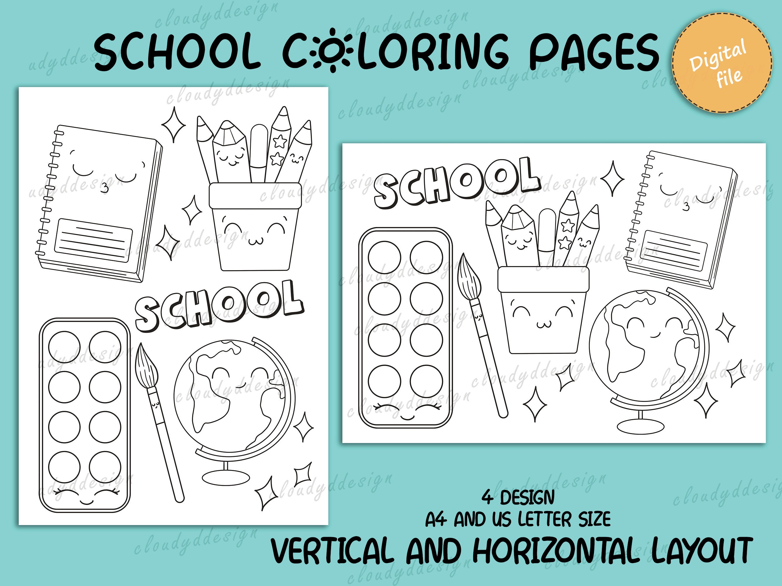 School Coloring Pages PRINTABLE, Cute School Supplies Coloring for Kids ...