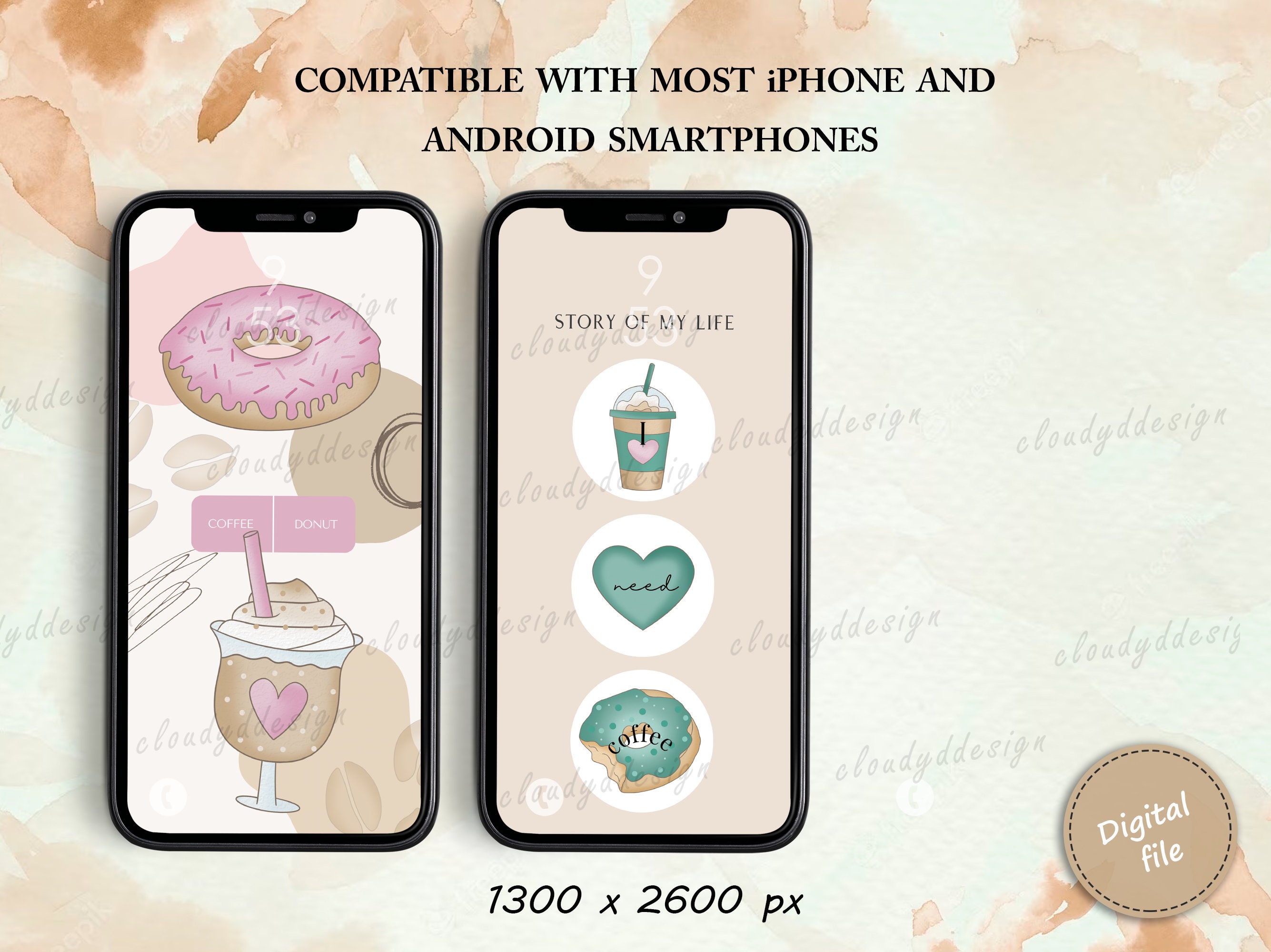 Coffee Lover Phone Wallpapers , Set of 8 Phone Backgrounds, Instant ...