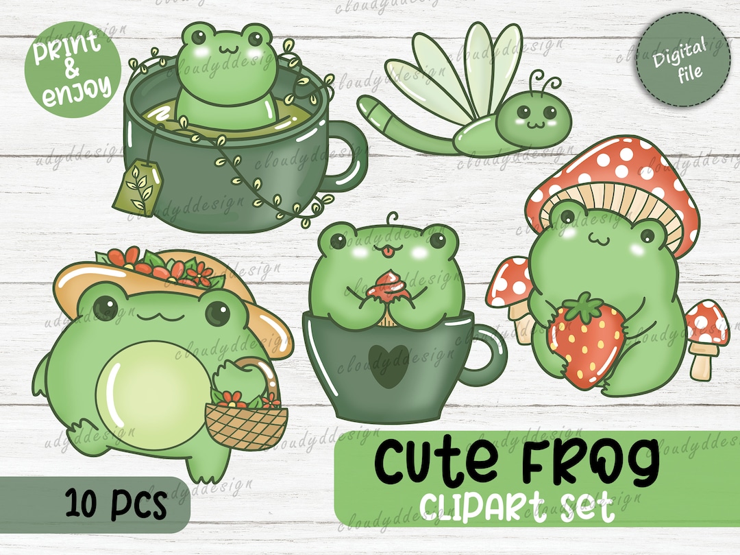 Cute Frog Clipart Set, PNG , DTF ,kawaii Frog Clipart ,frog Graphics ...