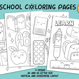 School Coloring Pages PRINTABLE, Cute School Supplies Coloring for Kids ...