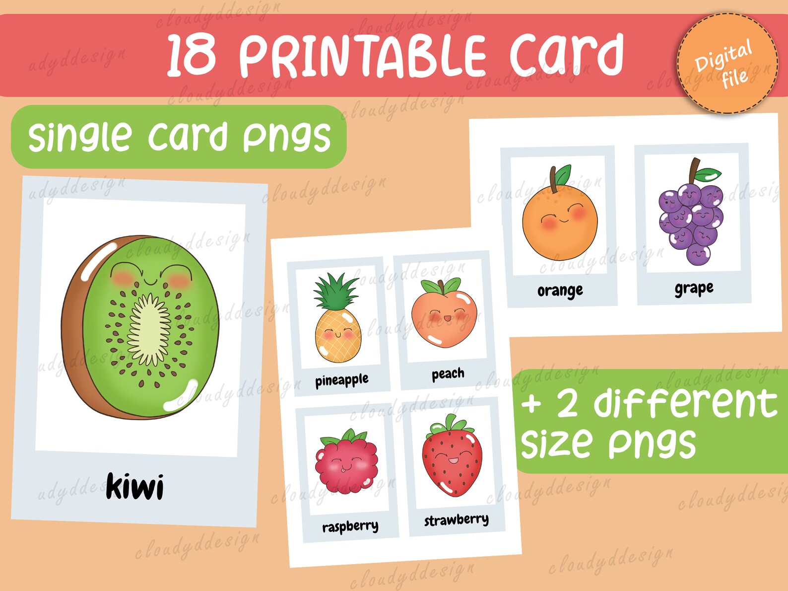 18 Printable FRUITS Flash Cards for Kids, Educational Toy for Toddlers ...