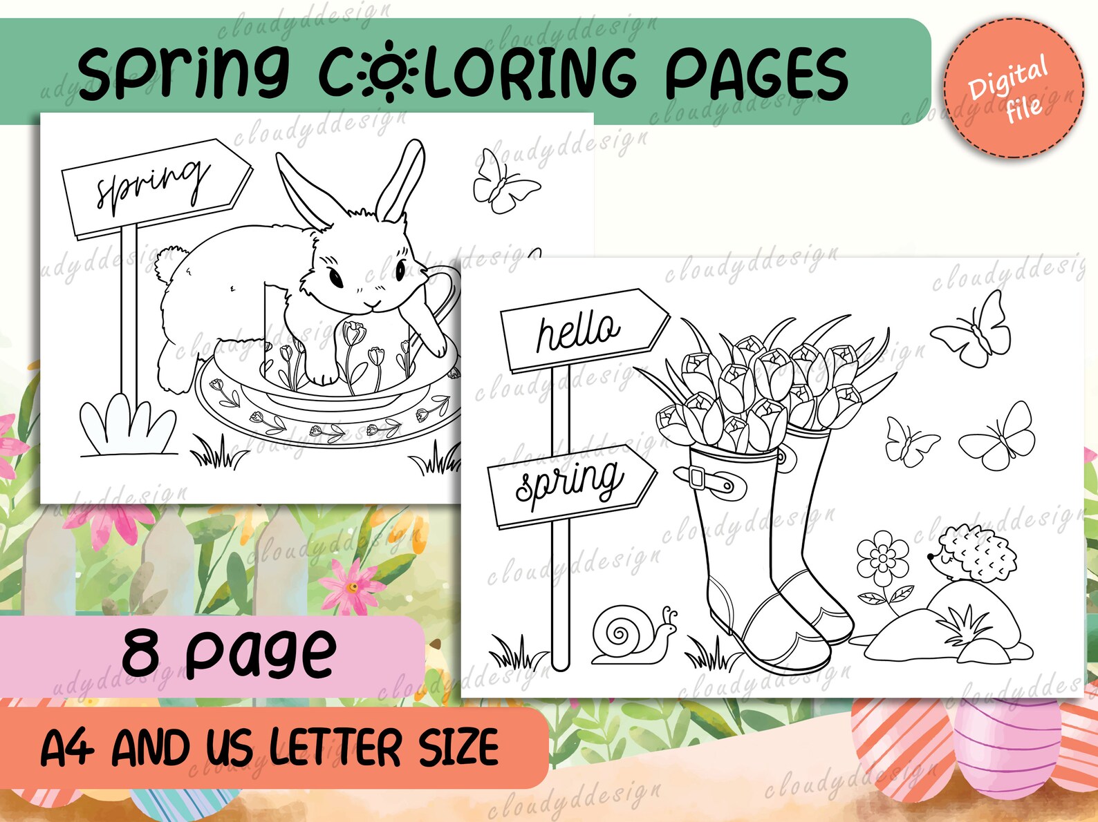 Kids Coloring Pages Printable PNG, Cute Spring Easter Coloring for Kids ...
