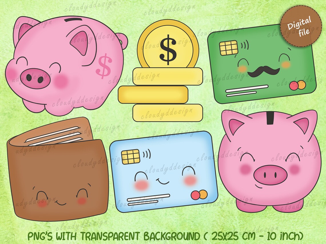 Cute Money Clipart Set ,PNG , COMMERCIAL USE, Money Tracker Clipart ...