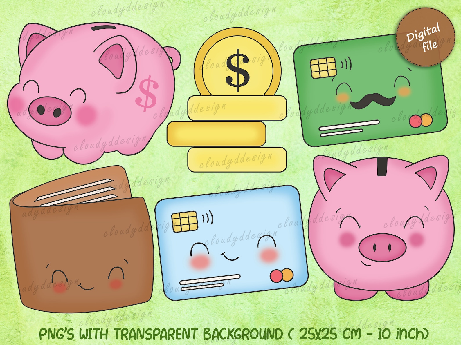 Cute Money Clipart Set ,PNG , COMMERCIAL USE, Money Tracker Clipart ...