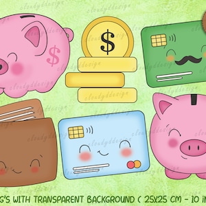 Cute Money Clipart Set ,PNG , COMMERCIAL USE, Money Tracker Clipart ...