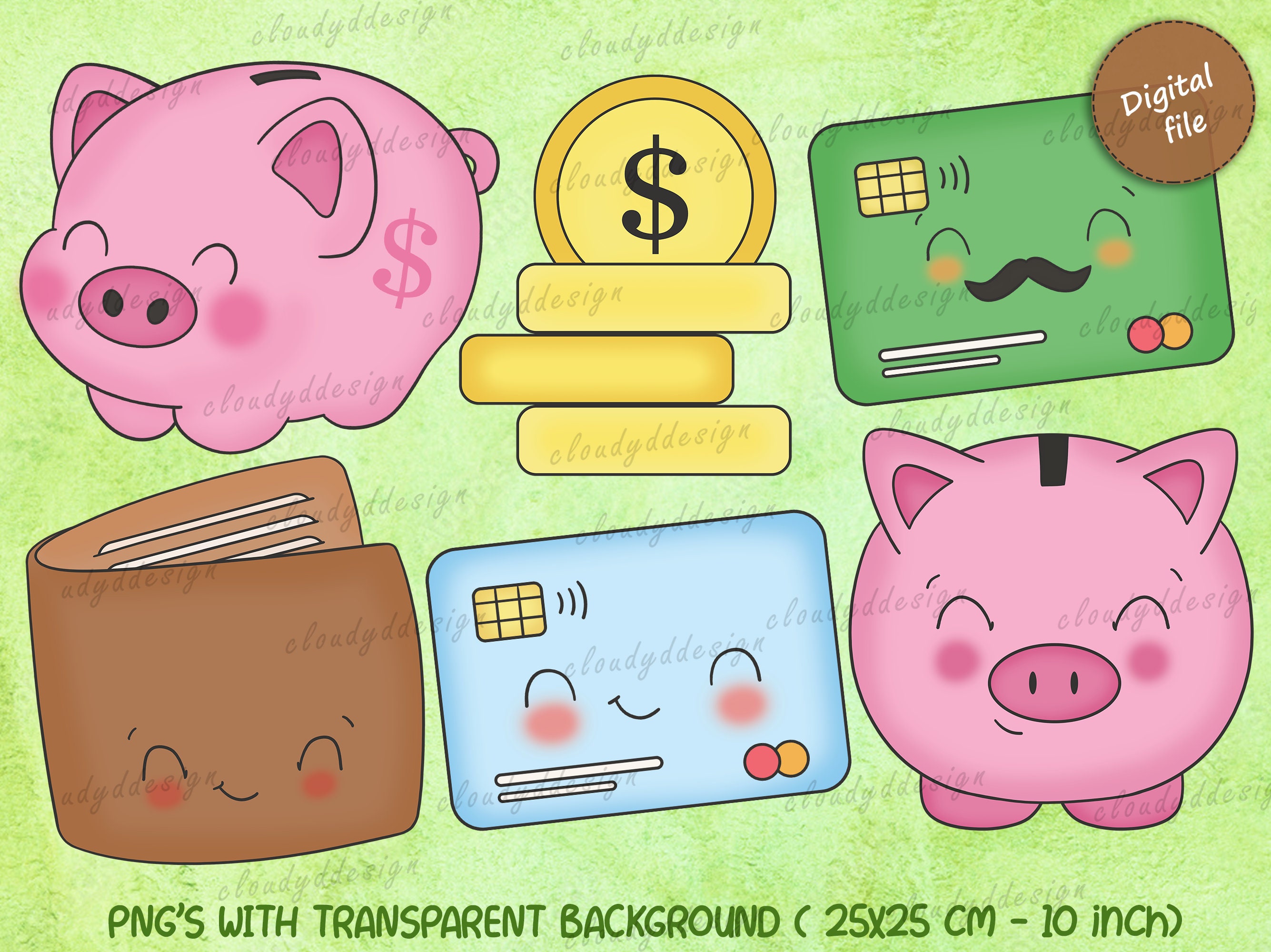 Cute Money Clipart Set ,PNG , COMMERCIAL USE, Money Tracker Clipart ...