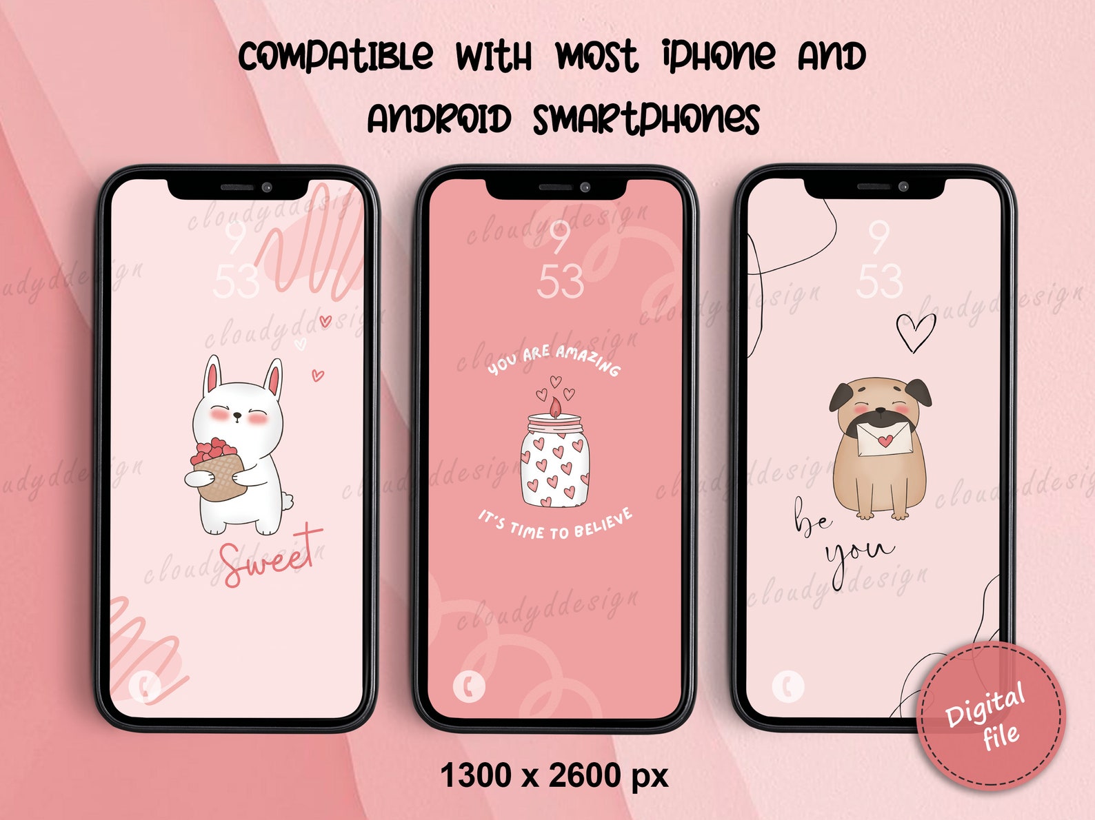 Pink Aesthetic Phone Wallpaper, Digital Download, Phone Background ...