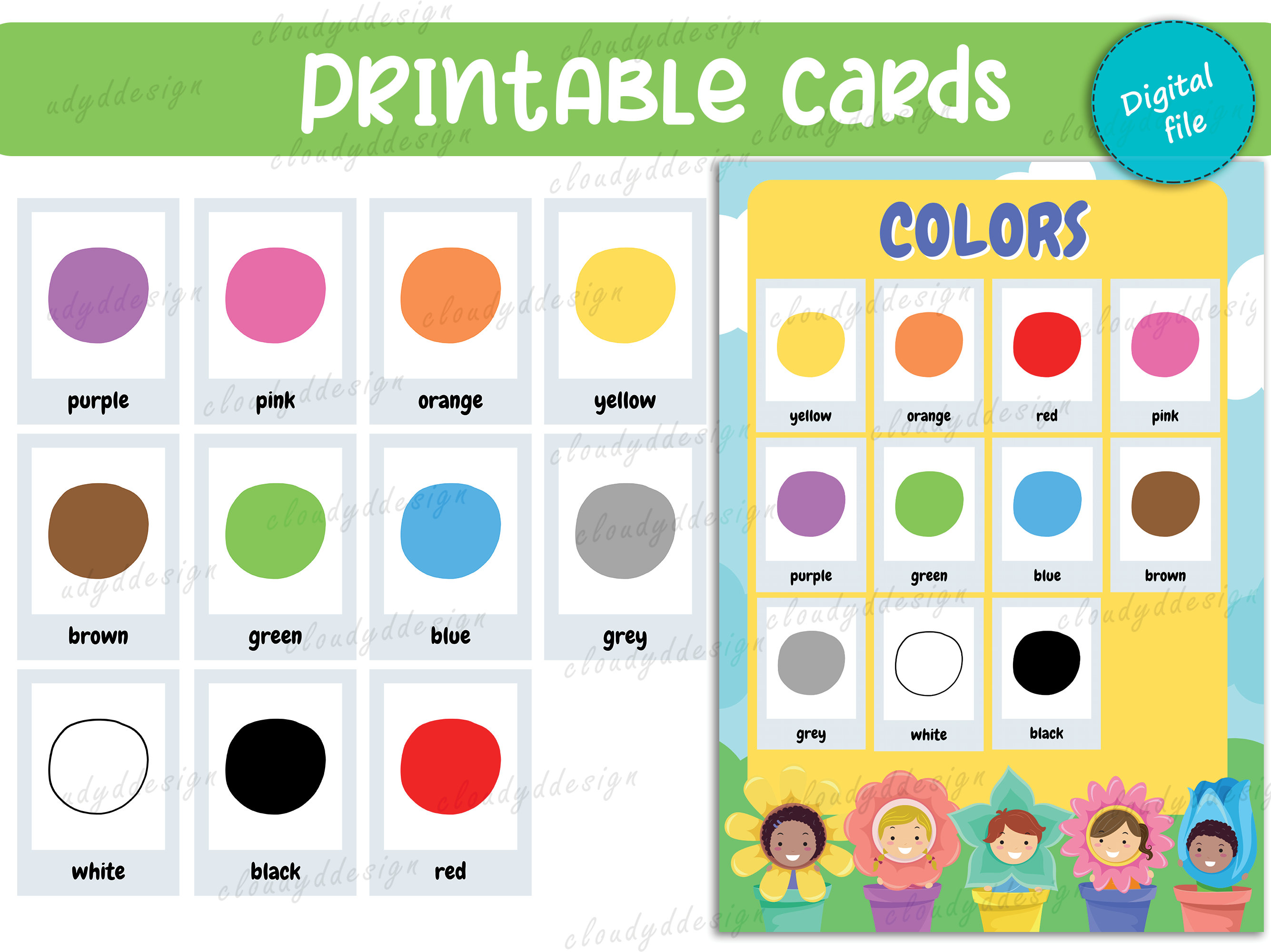 11 Printable COLORS Flashcards for Kids, Educational Toy for Toddlers ...