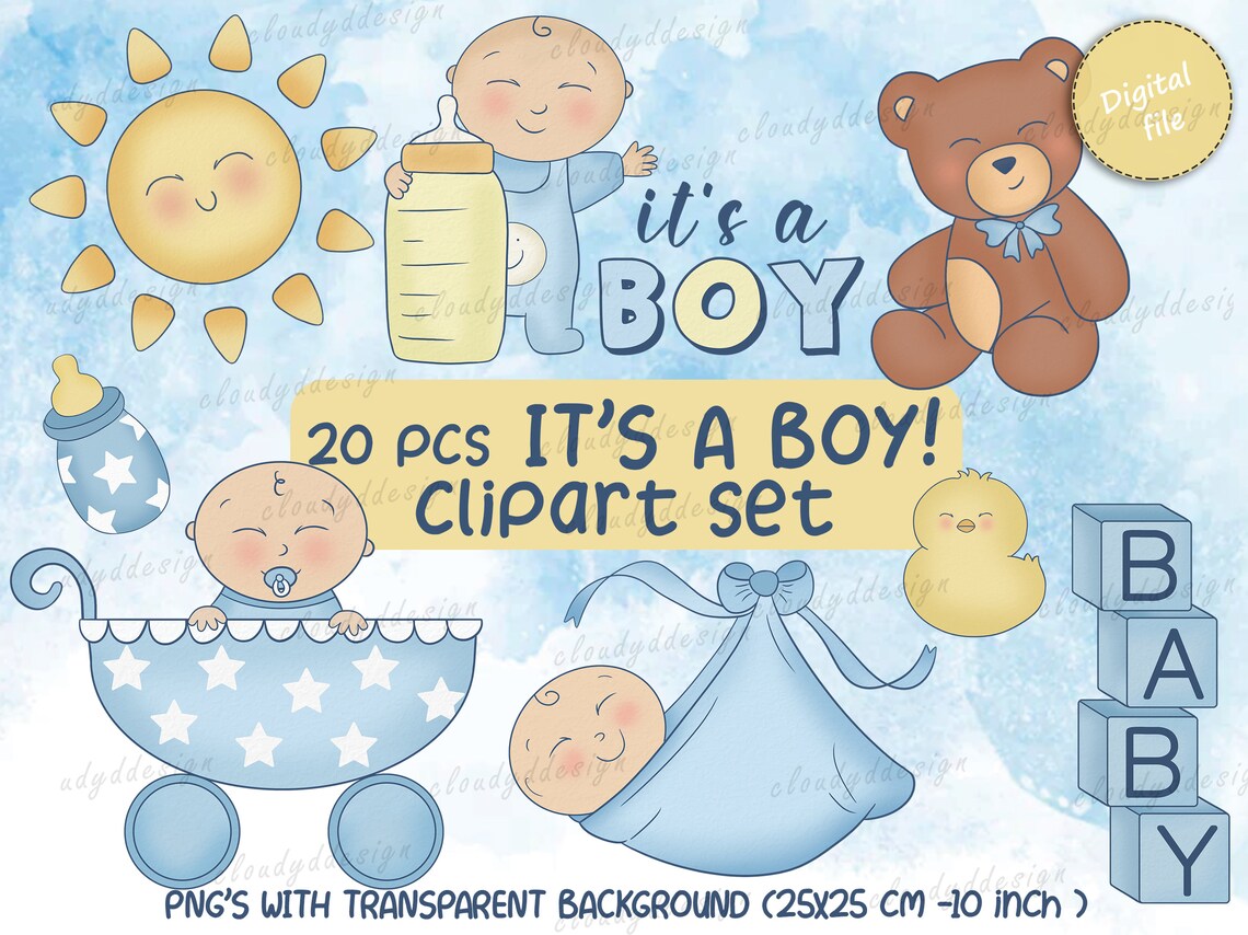 Baby Boy Clipart, PNG ,COMMERCIAL USE, Its a Boy, Baby Shower, Baby Boy ...