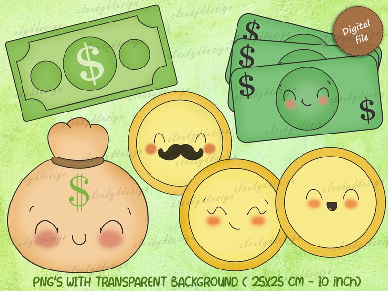 Cute Money Clipart Set ,PNG , COMMERCIAL USE, Money Tracker Clipart ...