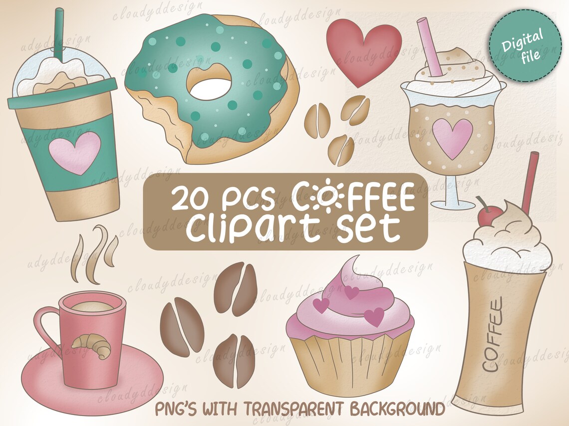 Coffee Clipart Set ,PNG , COMMERCIAL USE ,hand Drawn Coffee Cups ...