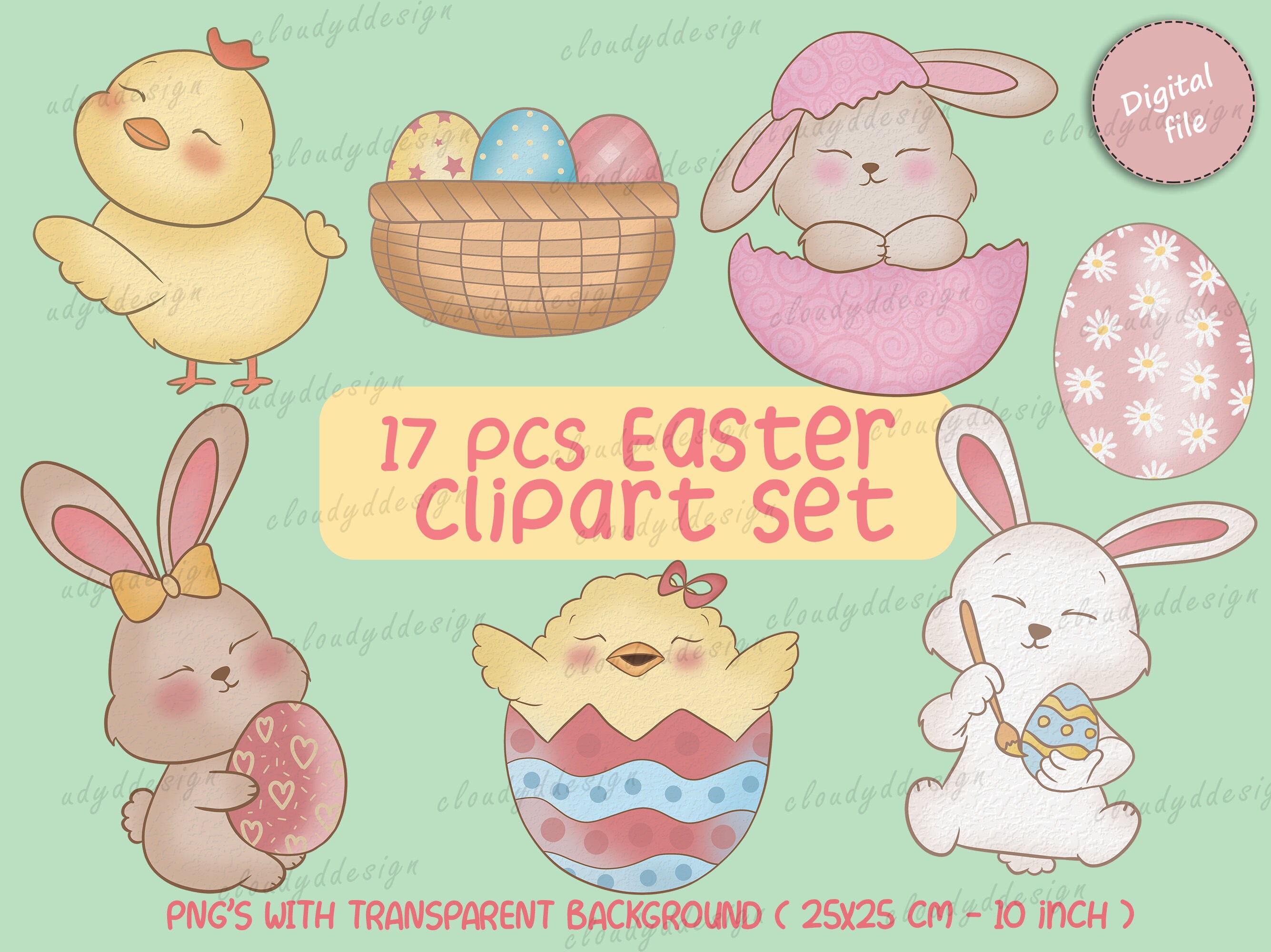 Easter Clipart Set ,PNG , COMMERCIAL USE Hand Drawn Digital Clipart ...