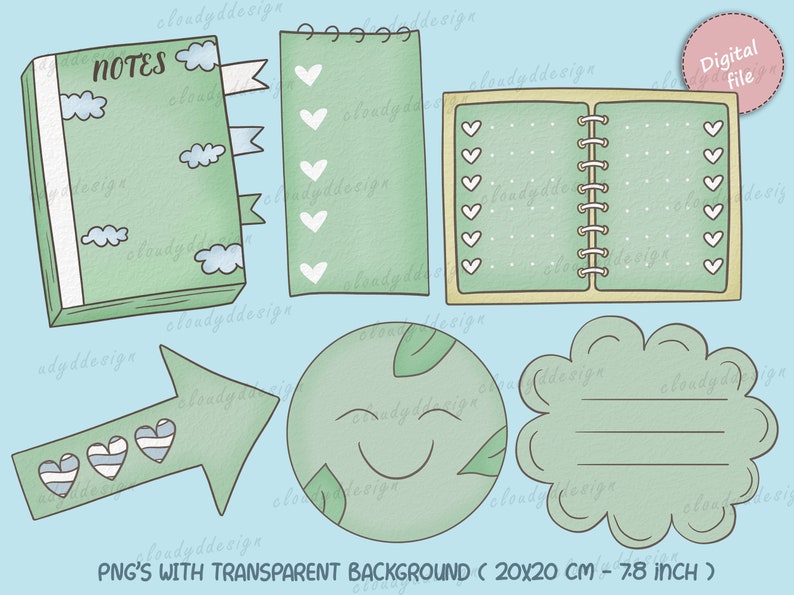 Bullet Journal Clipart Set ,PNG , COMMERCIAL USE, Hand Drawn Digital ...