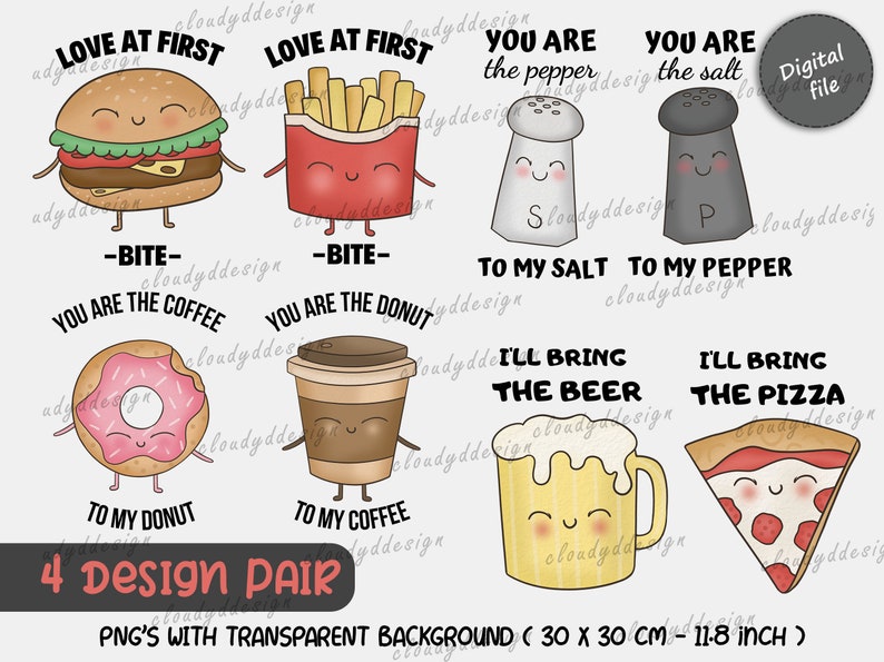 Valentine's Day Food Pairs Clip Art PNG COMMERCIAL USE - Etsy