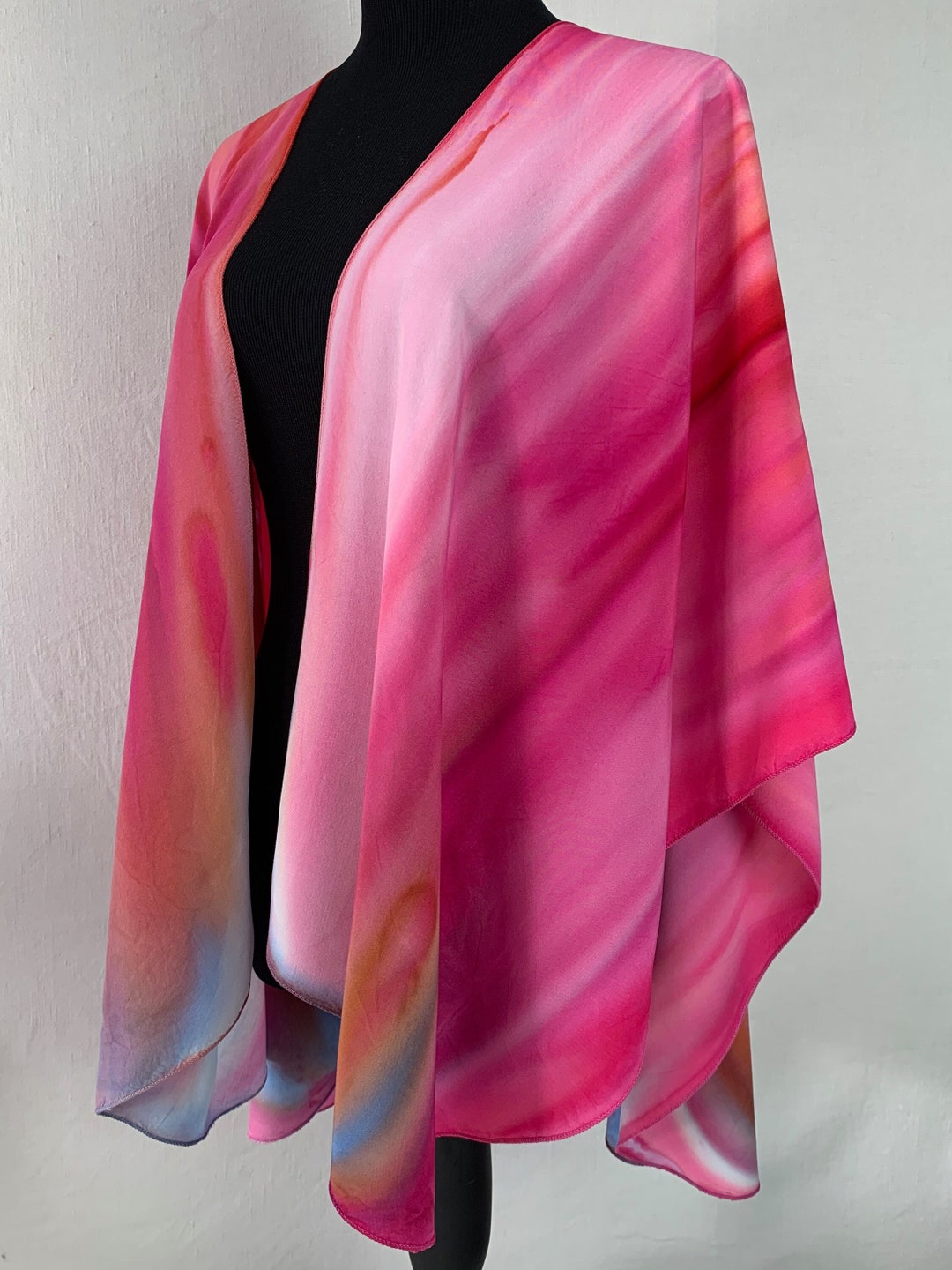 Rose Pink and Coral Hand-dyed Ruana Shawl/wrap, Gravity Ice-dyed - Etsy