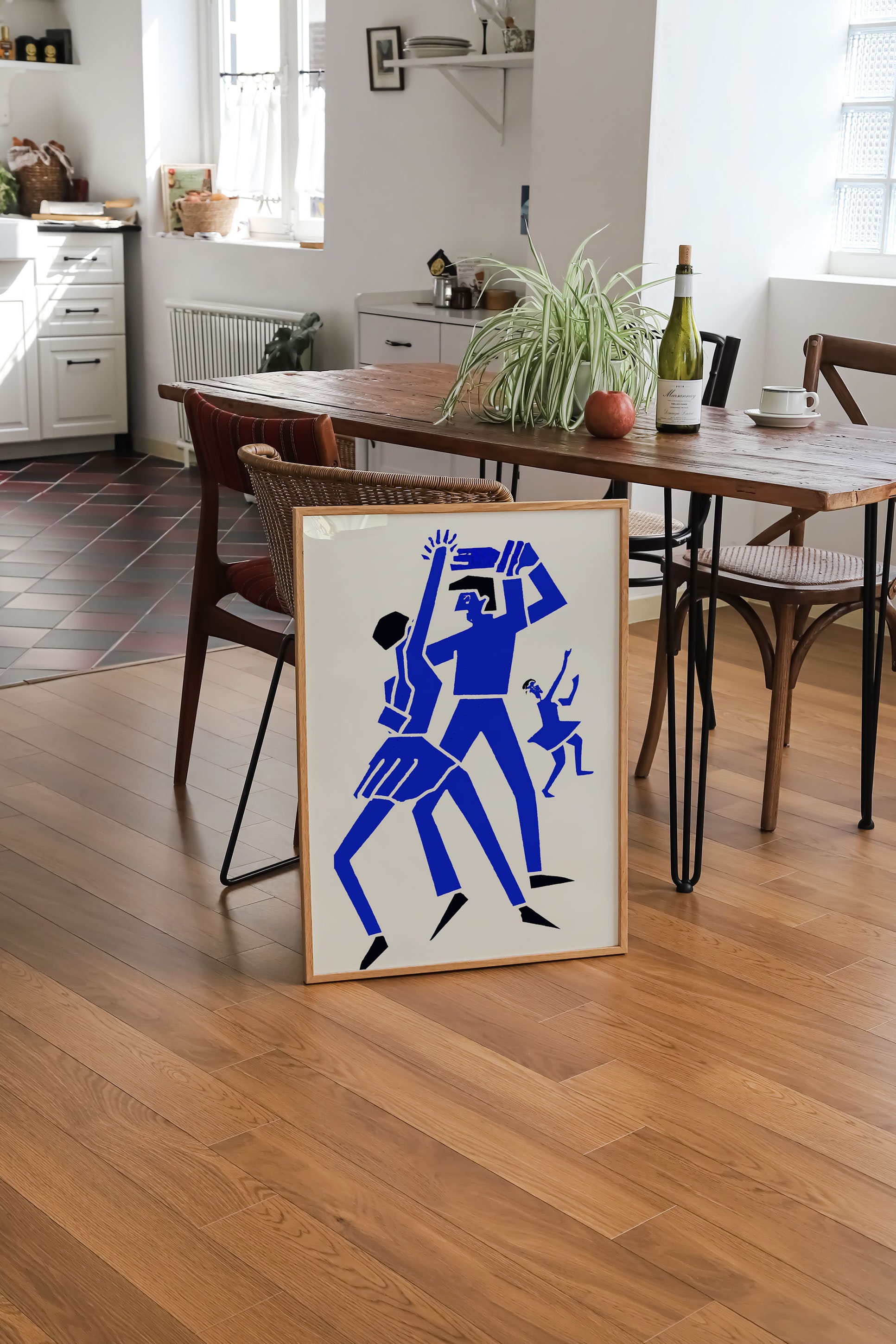 Three Dancers in Blue, Risograph Print, Bright Pop Art, Printable Wall ...