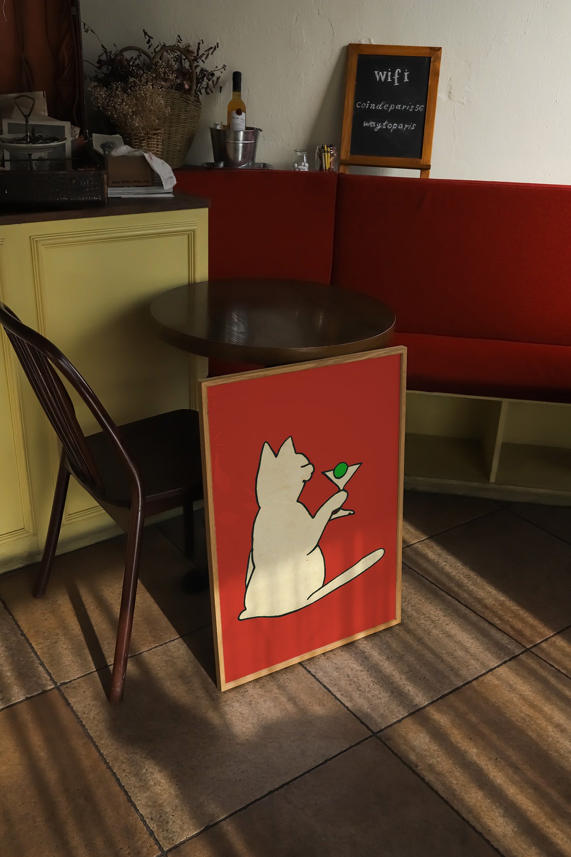 Red Cat With Martini, Digital Download, Red Risograph Art, Cat ...