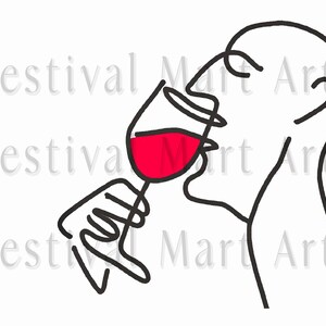 One-line Drawing, Man With Red Wine, Abstract Art Print, Minimalist ...