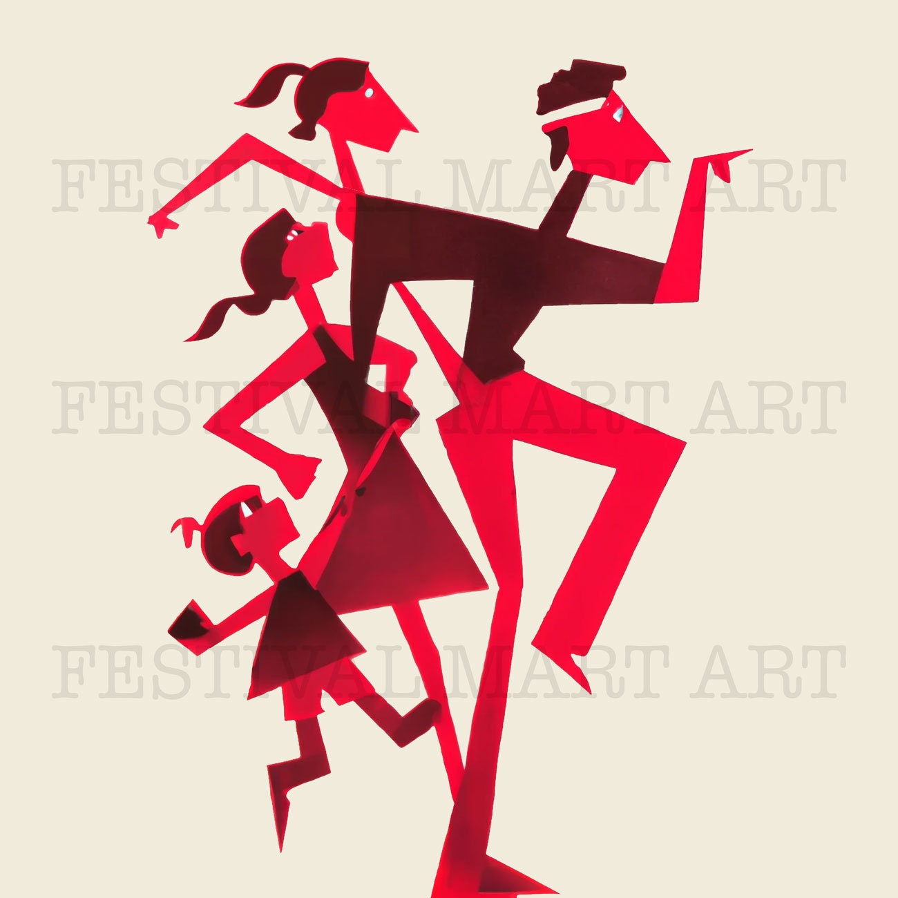 Dancers in Red PRINTABLE Dancing Family Minimal Bold Vibrant Risograph ...