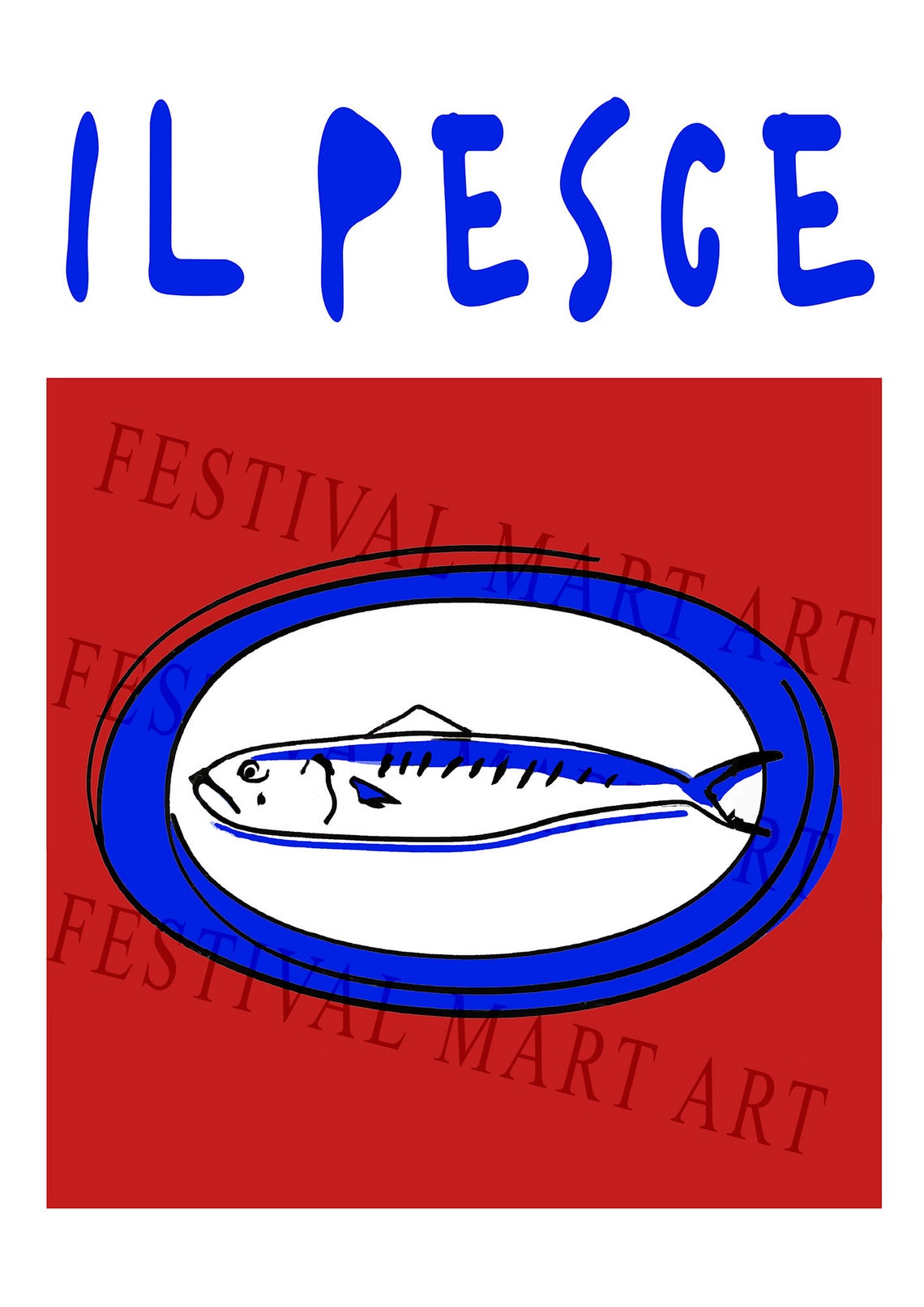 IL PESCE Digital Art Print, Italian Flashcard Series, Sardine One-line Drawing, Kitchen Decor ...