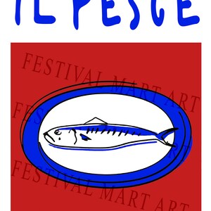 IL PESCE Digital Art Print, Italian Flashcard Series, Sardine One-line Drawing, Kitchen Decor ...