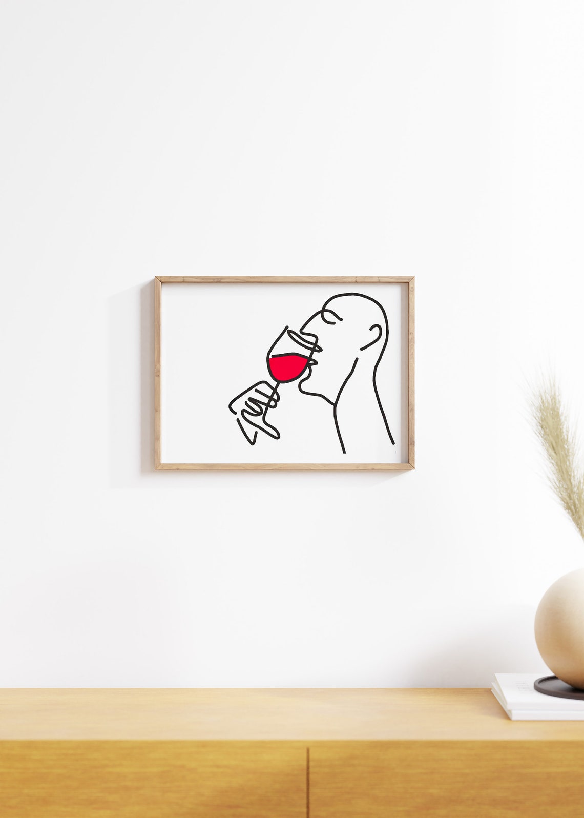 One-line Drawing, Man With Red Wine, Abstract Art Print, Minimalist ...