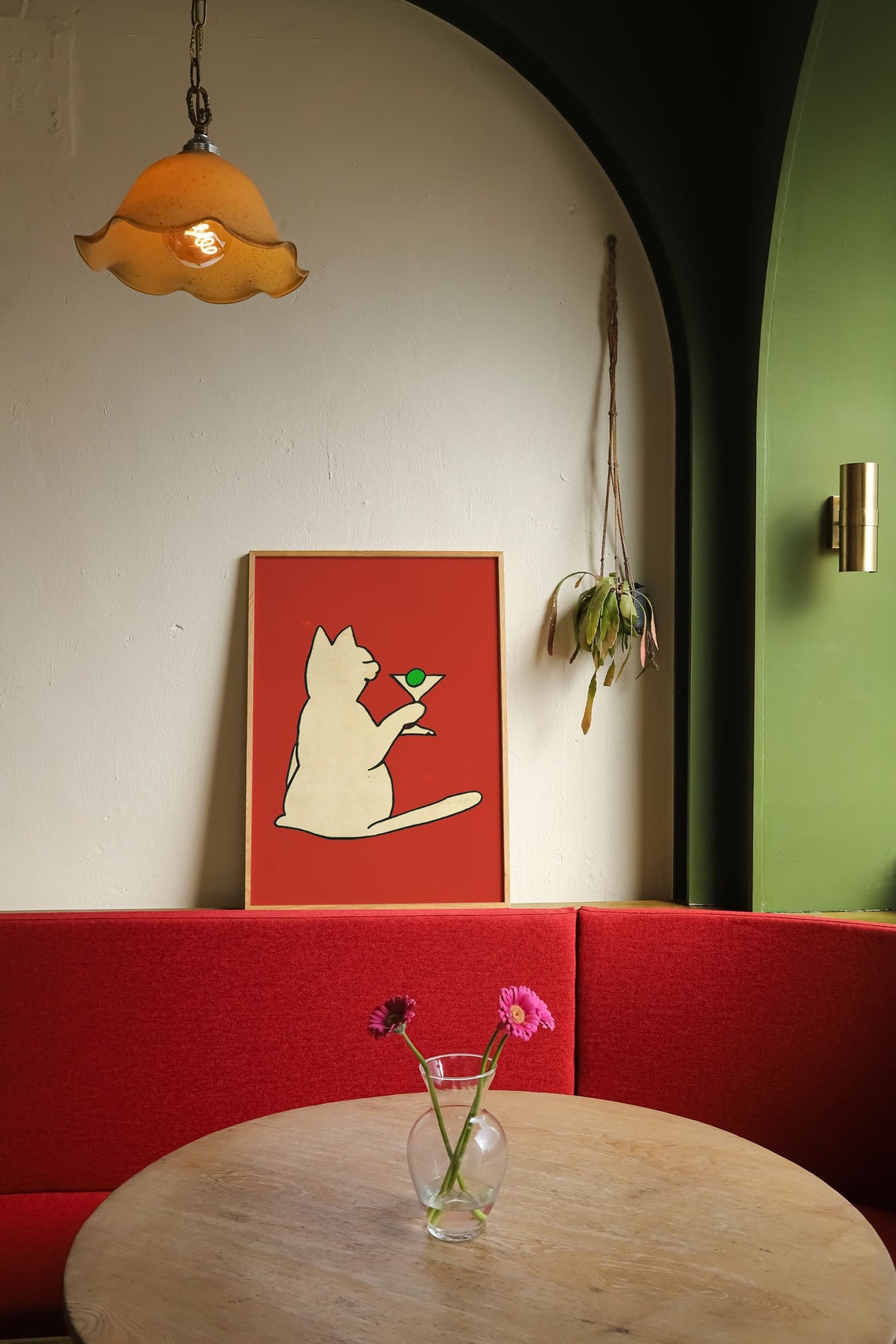 Red Cat With Martini, Digital Download, Red Risograph Art, Cat ...