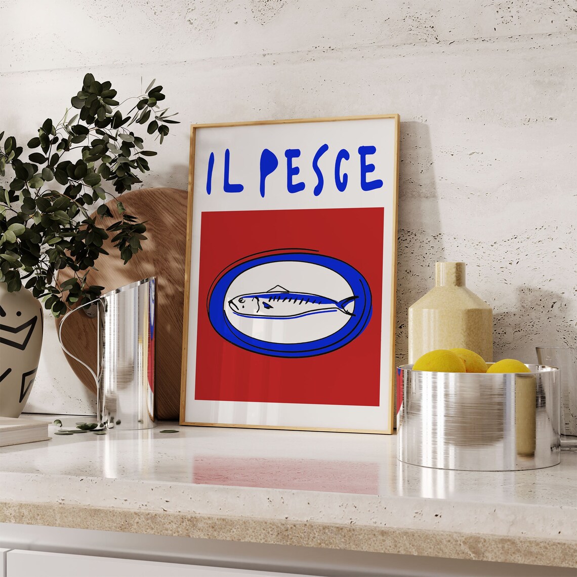 IL PESCE Digital Art Print, Italian Flashcard Series, Sardine One-line Drawing, Kitchen Decor ...
