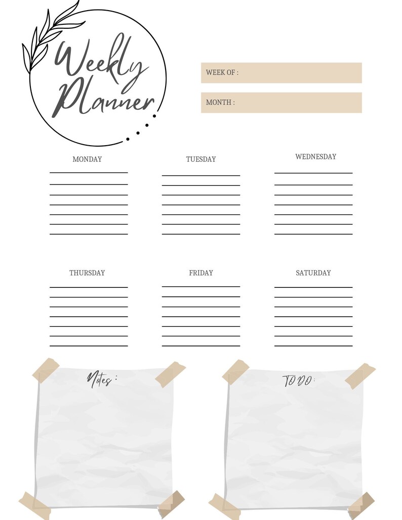 Weekly Planner Leaf Design - Etsy