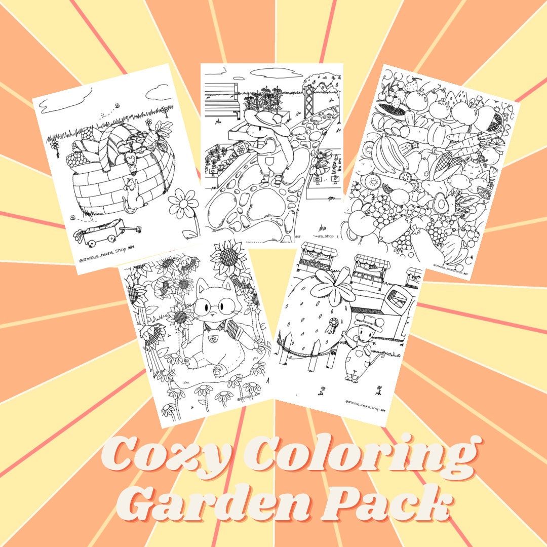 Cozy Coloring Garden Themed Pack of 5 Coloring Pages - Etsy