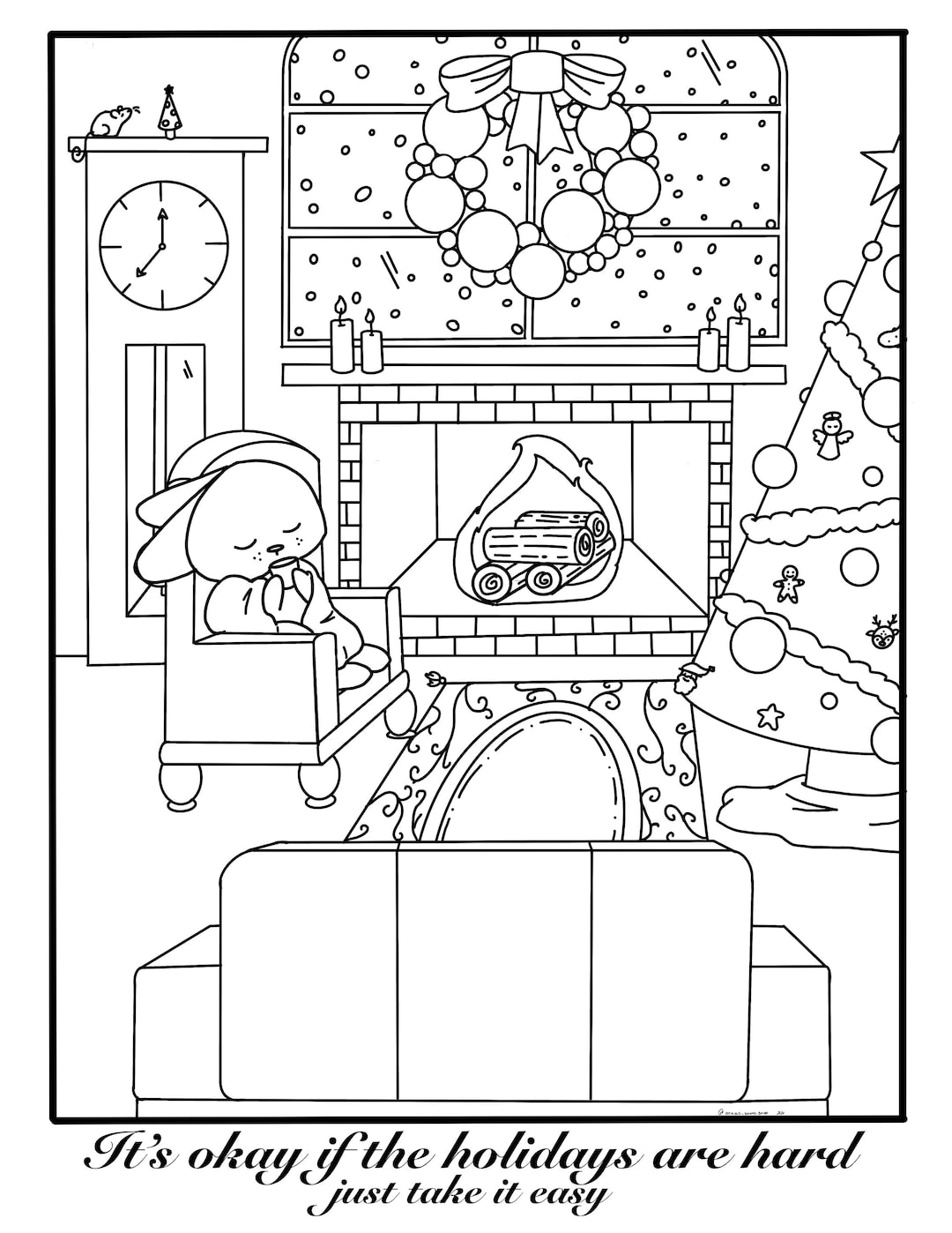 It's Okay Cozy Christmas Coloring Page - Etsy