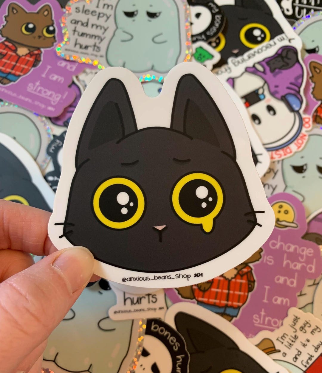 Sad Black Cat Chronic Kitty Sticker - Etsy
