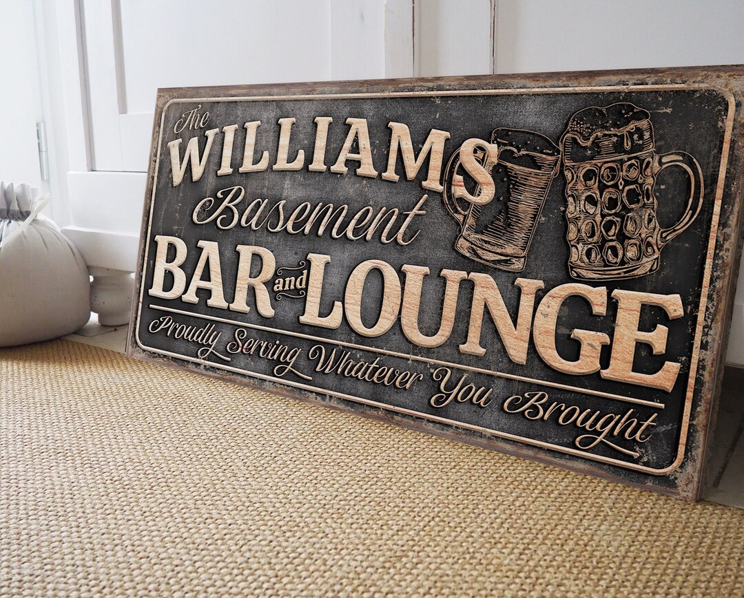 Personalized Basement Bar and Lounge Sign Custom Man Cave Decor Gift ...