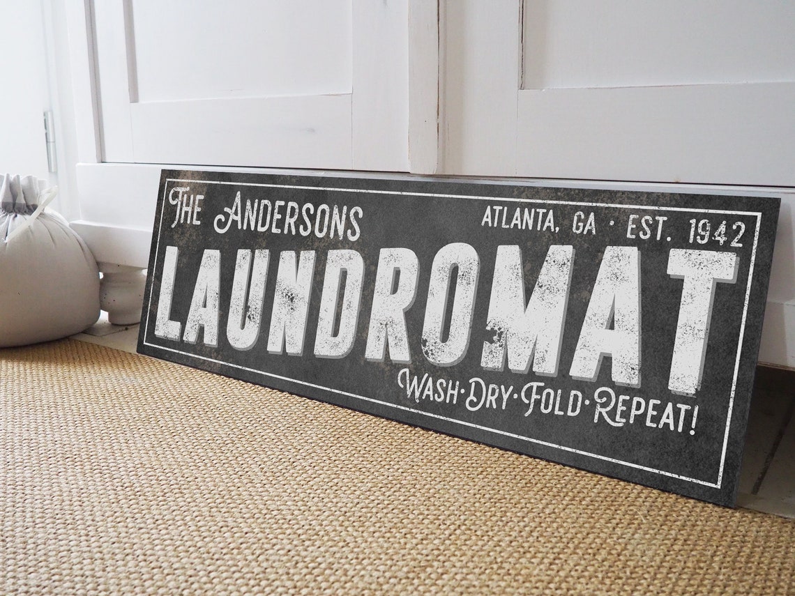 Large Custom Laundry Room Sign Vintage Black Laundry Sign Personalized ...