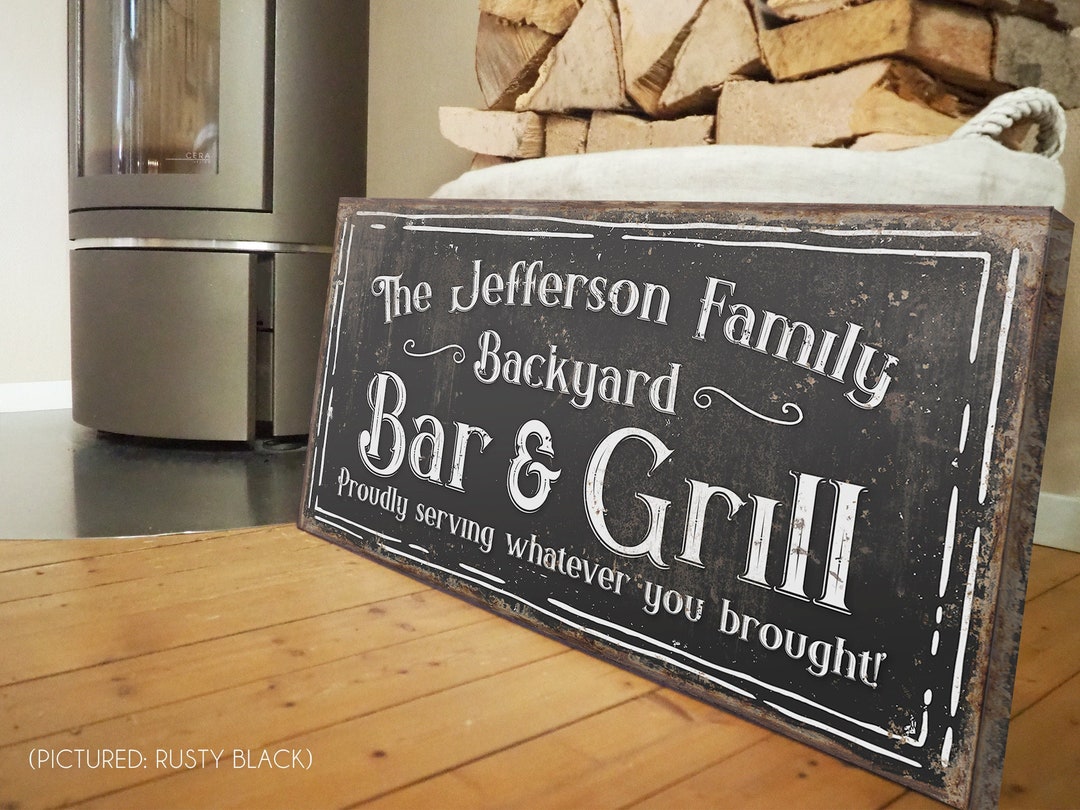 Personalized Backyard Bar & Grill Sign: Custom Metal, Wood, or Canvas ...