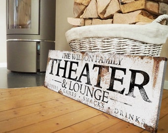 Movie Theater and Lounge Sign, Home Theater Decor, Custom Basement ...